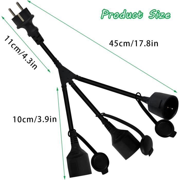 45 Cm Trois Rallonge Electrique Exterieure Jardin Avec 3 Prises, Ip44 ...