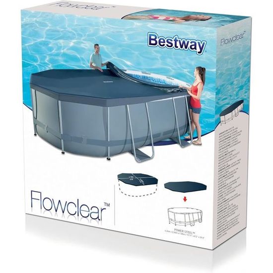 Bestway 58425 Bâche pour piscine Power Steel Frame ovale, gris, 418 x ...