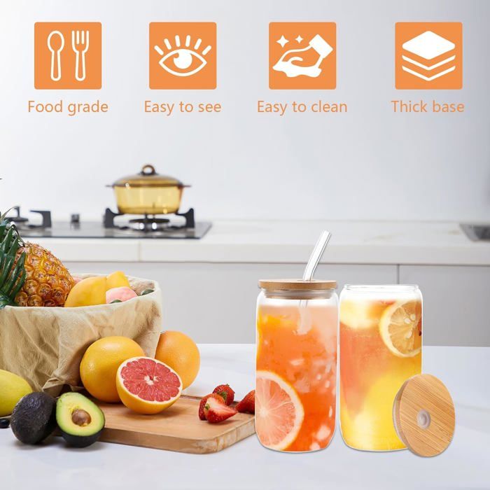 Lot de 8 verre bubble tea 500 ml, verre avec couvercle et paille, verre ...