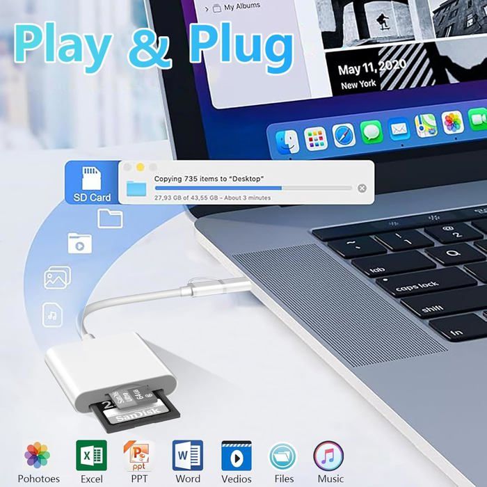 Lecteur de carte SD pour iPhone - ZRSE - 2 en 1 - Lightning et USB C ...