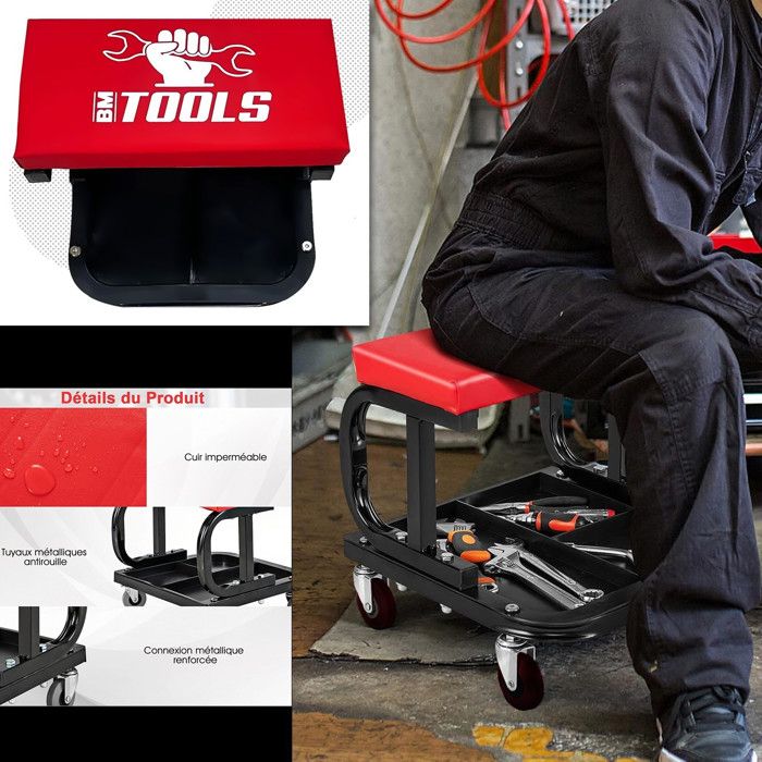 Tabouret Roulant BM TOOLS, Plateau Outils de Rangement avec Chariot de ...