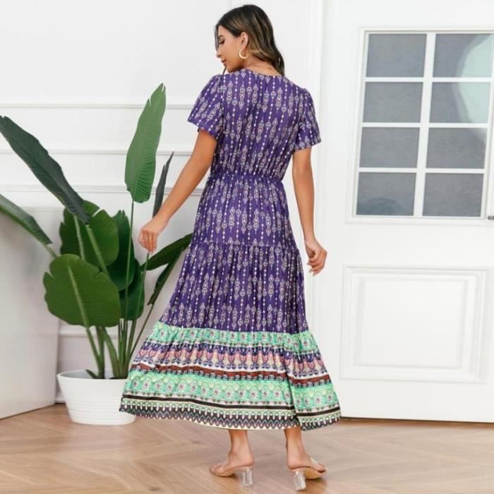 Robes de femmes Long vintage station balnéaire imprimé Lq610-bleu ZP ...