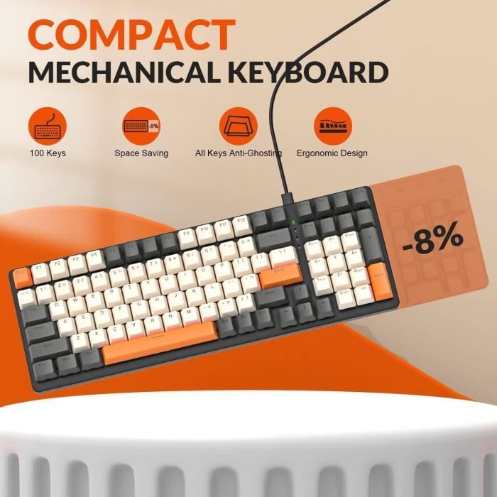 K3 Clavier Mécanique Détachable Usb C Filaire Blue Switch Lumineux ...