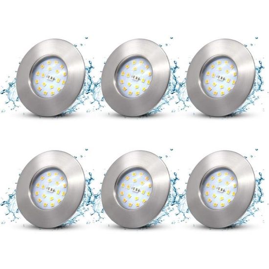 Lot de 6 Spots LED Encastrables Ronds en métal nickel, Plafonniers LED 5W à Encastrer pour salle ...