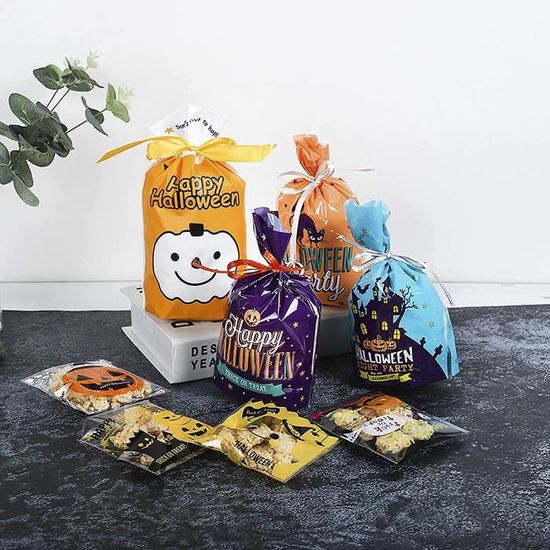 Lot de 50 Sacs à Bonbons Halloween Sachet pour Biscuits avec Ruban Sacs ...