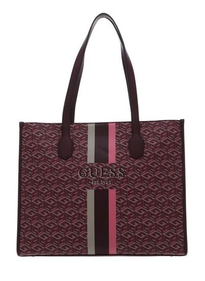 GUESS Sac shopper rouge vin beige pour femme - Silvana Girlfriend Tote ...