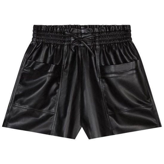 Short noir uni aspect cuir avec une taille élastiquée et une coupe ...