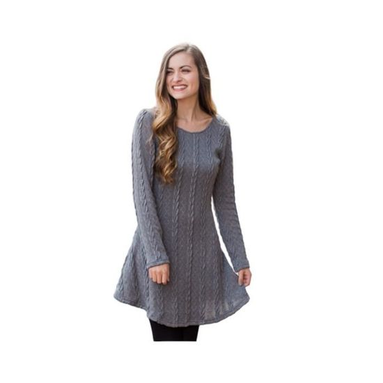Robe Pull Femme Hiver Tricot Manches Longues Col Rond en Maille Taille ...