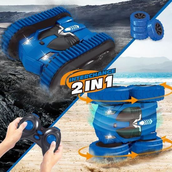 Voiture jouet télécommandée Bleu, voiture cascadeuse rotative à 360 ° double face, rechargeable ...