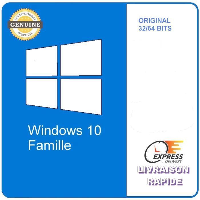 WINDOWS 10 FAMILLE HOME 32 / 64 BITS - CLÉ D'ACTIVATION - LICENCE 1 PC- LIVRAISON RAPIDE à ...
