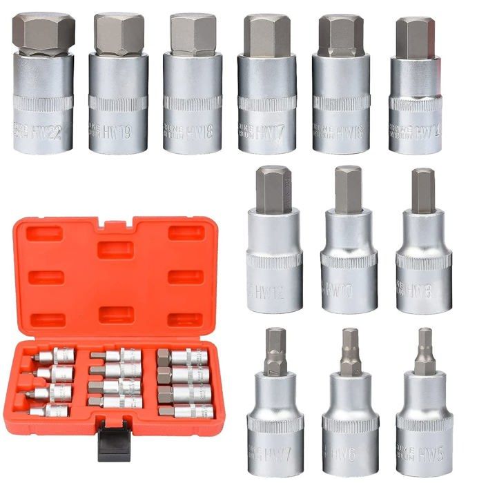 Douille Allen, Lot de 12 douilles à choc hexagonales，Coffret Douille 1/2" Jeu de douilles ...