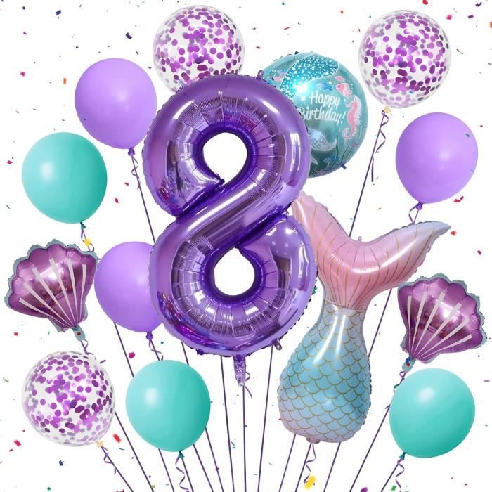 Ballon Anniversaire 8 Ans Sirène Géant Numéro Ballon Violet Sirène ...