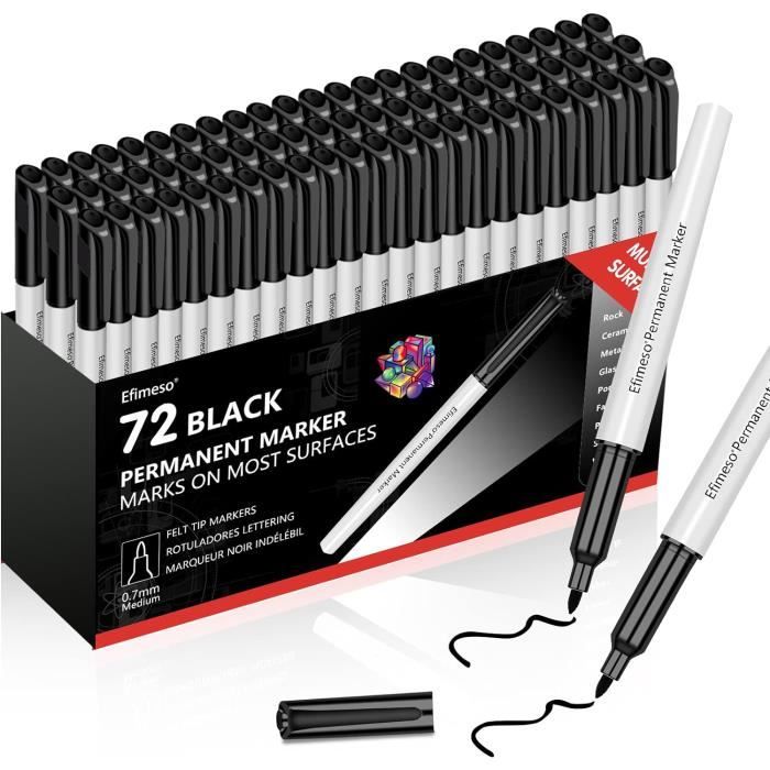 72 Marqueur Noir Indélébile, Feutre Noir Pointe Fine,Marqueur Permanent ...