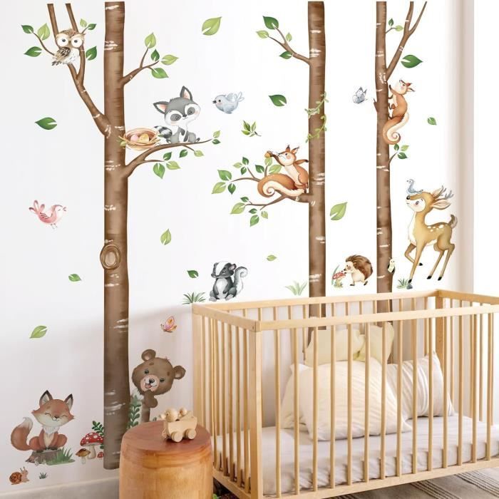 Stickers Muraux Enfant Arbre Grand Autocollant Mural Foret Animaux des ...
