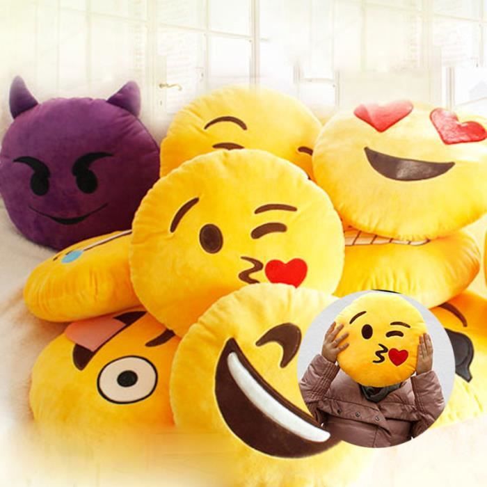 Jaune doux Coussin Emoji Smiley Emoticon Styles ronde de Présent ...