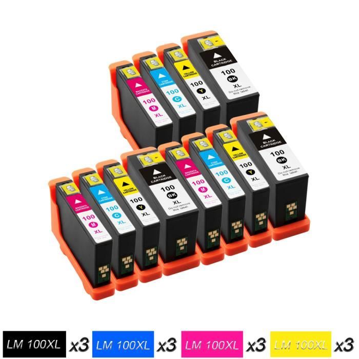 12x Lexmark 100XL Cartouches d'encre Compatible pour Lexmark Prospect ...