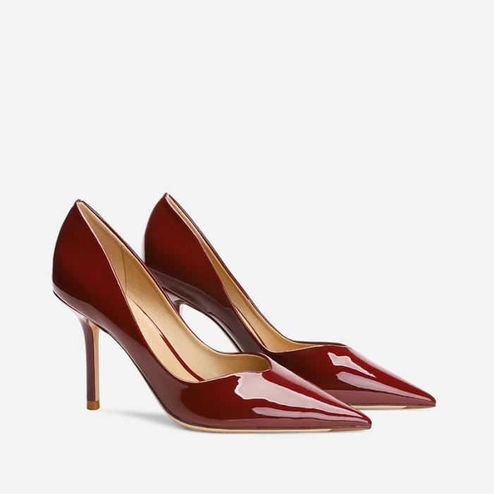 Escarpins Cuir Verni Rouge Haute Qualité-Pointe Sexy Les Cent Talon Fin ...