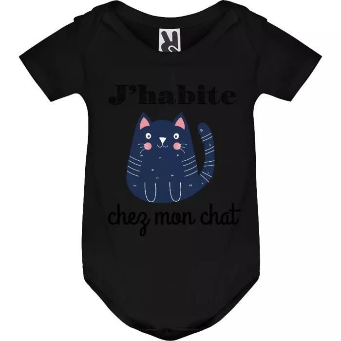 Body bébé - Manche Courte - Bébé Garçon - noir - J HABITE CHEZ MON CHAT ...
