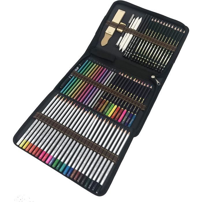 Crayons de Couleurs et Crayons de Dessin avec Accessoires de Dessin,Pochette avec zip Inclus ...