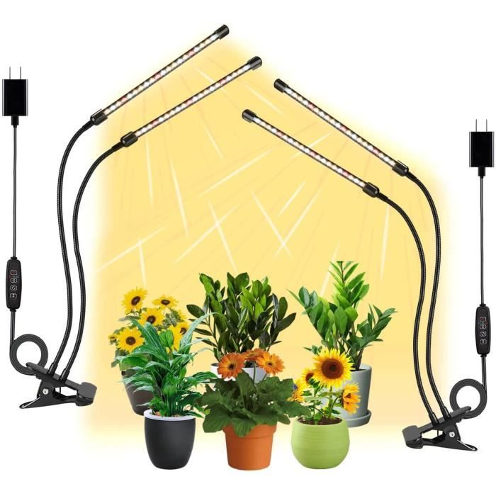 2 Pièces Lampe Plante Interieur, JINHONGTO Lampe de Horticole à 2-Tête ...