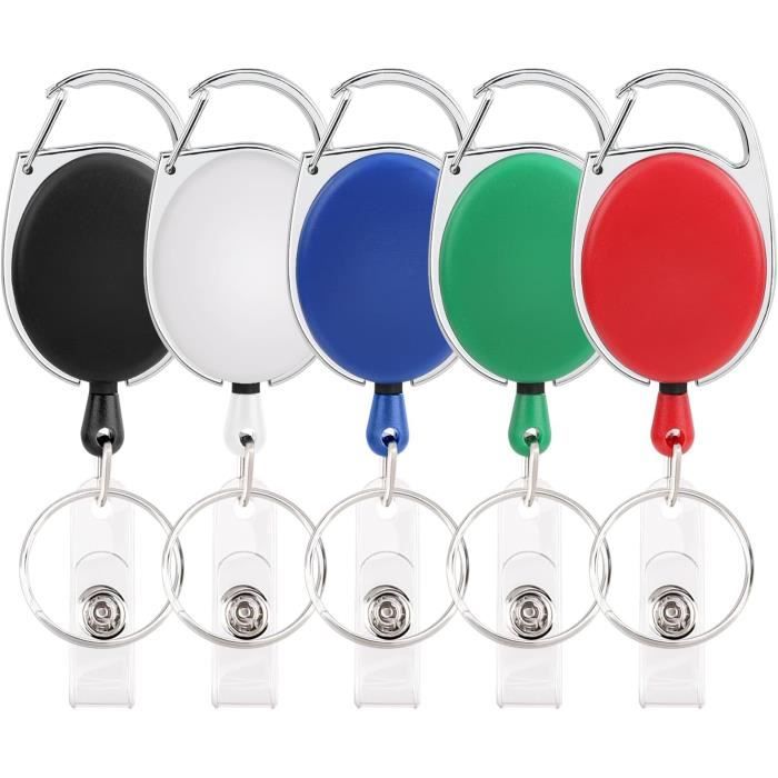 Porte Clé Retractable, Porte Badge Enrouleur, 5 Pièces Porte Badge Retractable avec clip, Porte ...