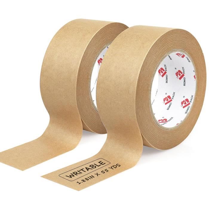 BOMEI PACK 2 Rouleaux Ruban adhésif d'emballage marron papier kraft ...