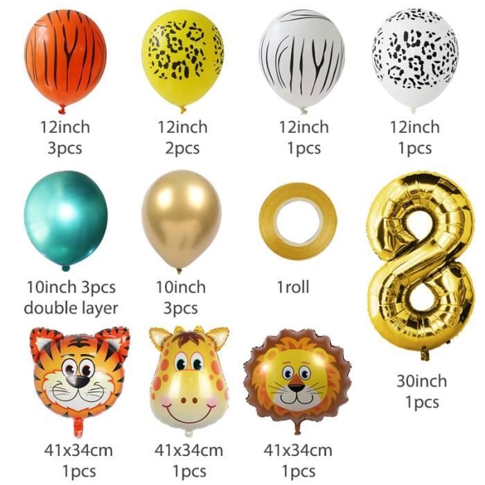 Number 8 set -Ensemble de ballons avec animaux de la Jungle, 18 pièces, 32 pouces, thème Safari ...