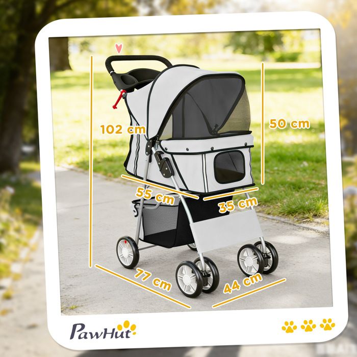Poussette buggy pliable animaux - PawHut - porte-gobelet panier de ...