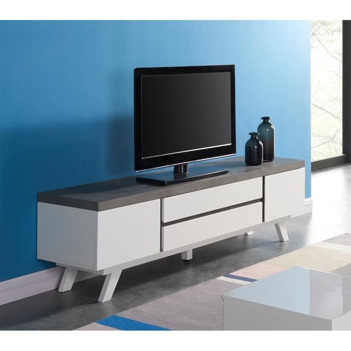 VIKTOR Meuble TV 165 Cm Laqu Blanc Satin Et D cor Effet B ton viktor-meuble-tv-165-cm-laqu-blanc-satin-et-d-cor-effet-b-ton