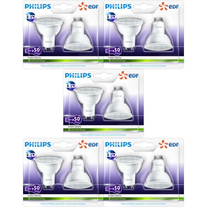 PHILIPS Lot de 10 ampoules spot GU10 LED 50W en partenariat avec EDF ... PHILIPS Lot de 10 ampoules spot GU10 LED 50W en partenariat avec EDF ...