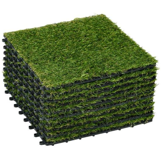 Gazon artificiel 10 tapis d'herbe 30 x 30 cm 25 mm vert foncé pour jardin de balcon, durable ...