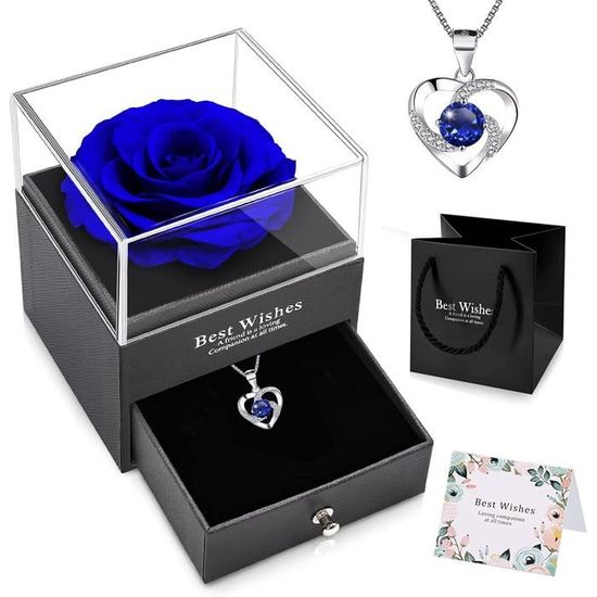Véritable Rose Éternelle Cadeau Saint Valentin Femme Avec Collier En ...