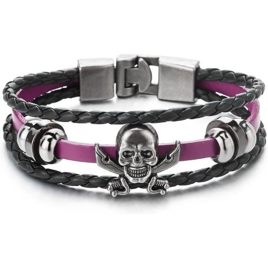 Épée Pirate Crâne Multi-Brin Homme Femme Bracelet En Cuir Tressé ...