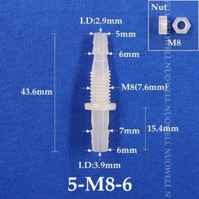 5-M8-6-100 pièces avec écrous-Connecteurs De Tuyaux M6 ~ M10 Pp, Accessoires D'aquarium ...