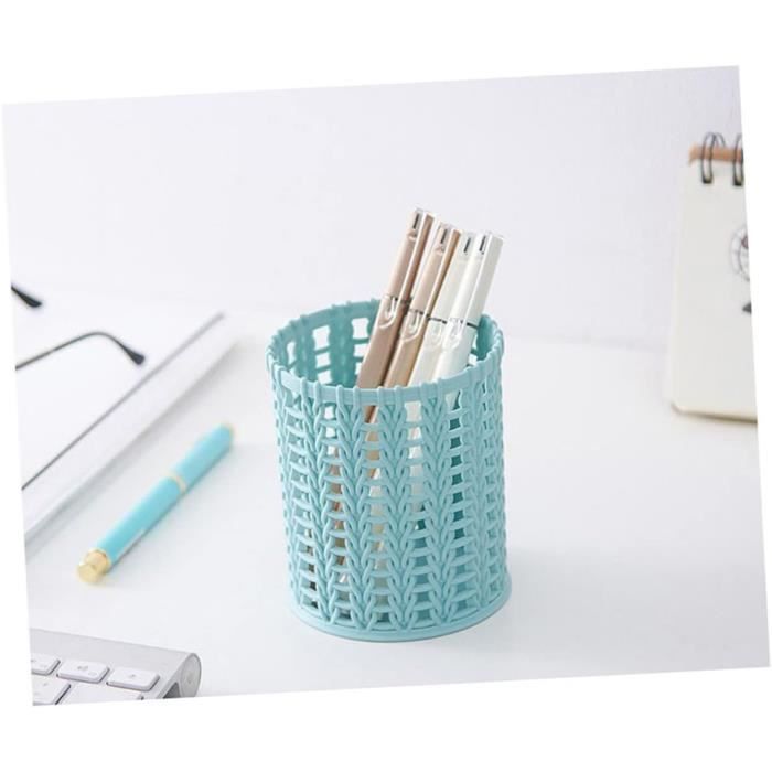 Sky-Blue Plastic Pen Container Porte-Stylo De Bureau Ronde Porte-Crayon ...