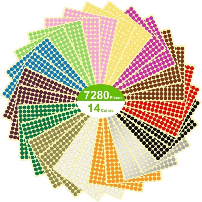 LIWI-28 Feuilles Étiquettes Autocollantes 14 Couleurs Rondes Étiquettes ...