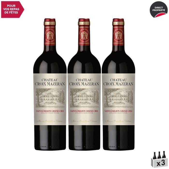 Château Croix Mazeran Rouge 2018 - Lot de 3x75cl - Vin Rouge de Bordeaux - Appellation AOC Saint ...