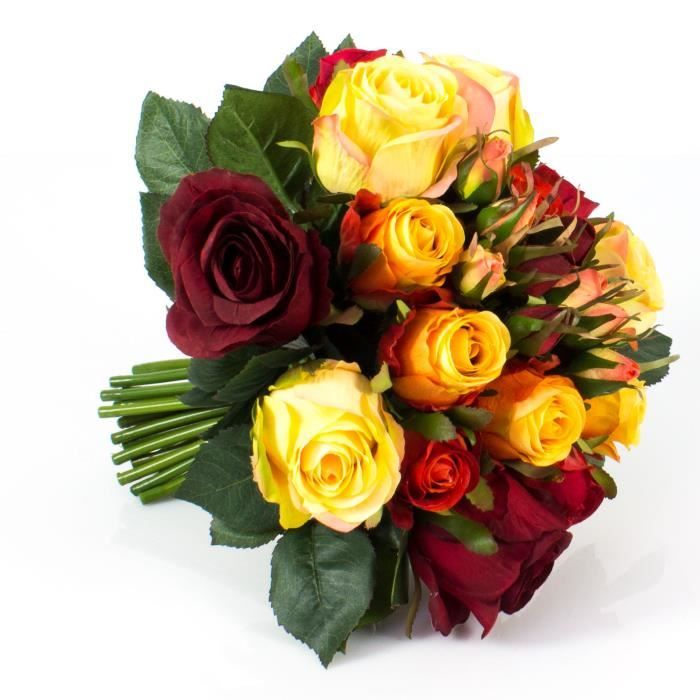 Grand bouquet de roses artificielles MOLLY, 15 roses, 9 boutons, rouge ...