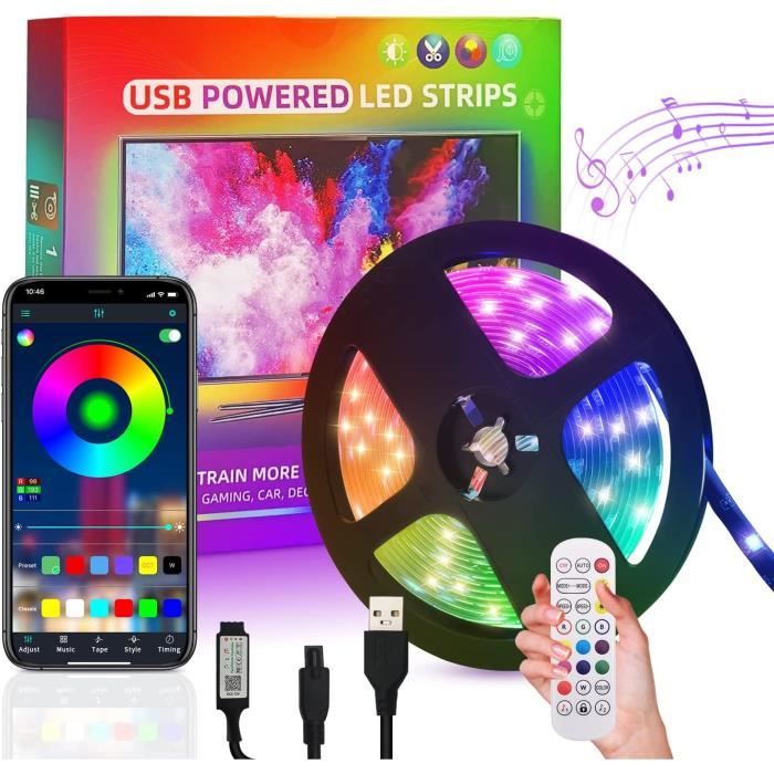 Bande Lumineuse Led Flexible De 5M,Bande Lumineuse Led Décor Multicolore Rvb Étanche Avec ...