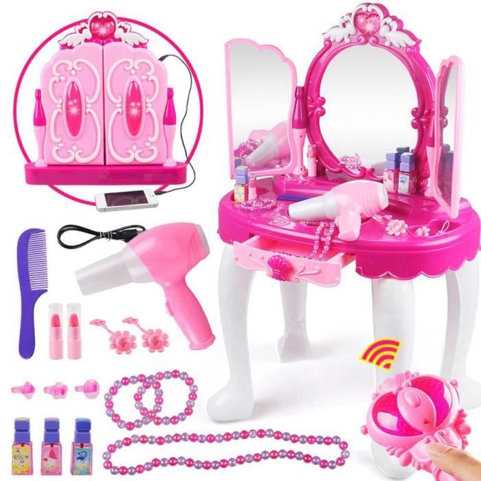 Yosoo Glamorous Princess Dressing Table with Stool, Mirror, Hair Dryer ...
