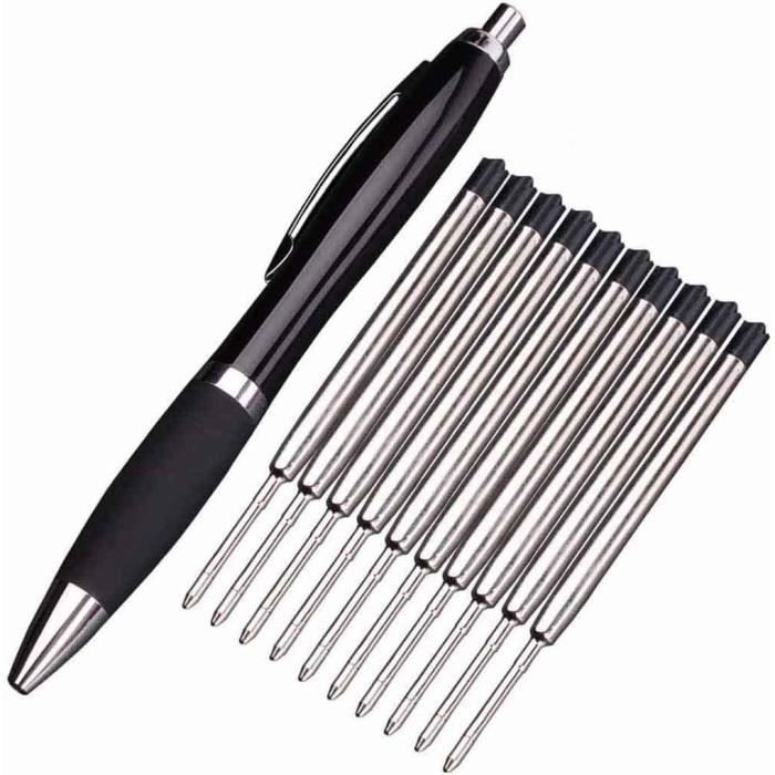Stylos à bille Rétractable en métal Stylos gel noir Encre noire et 10 ...