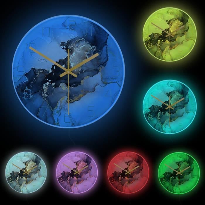 Cadre blanc avec LED Horloge murale imprimée à l'encre'alcool, Art ...