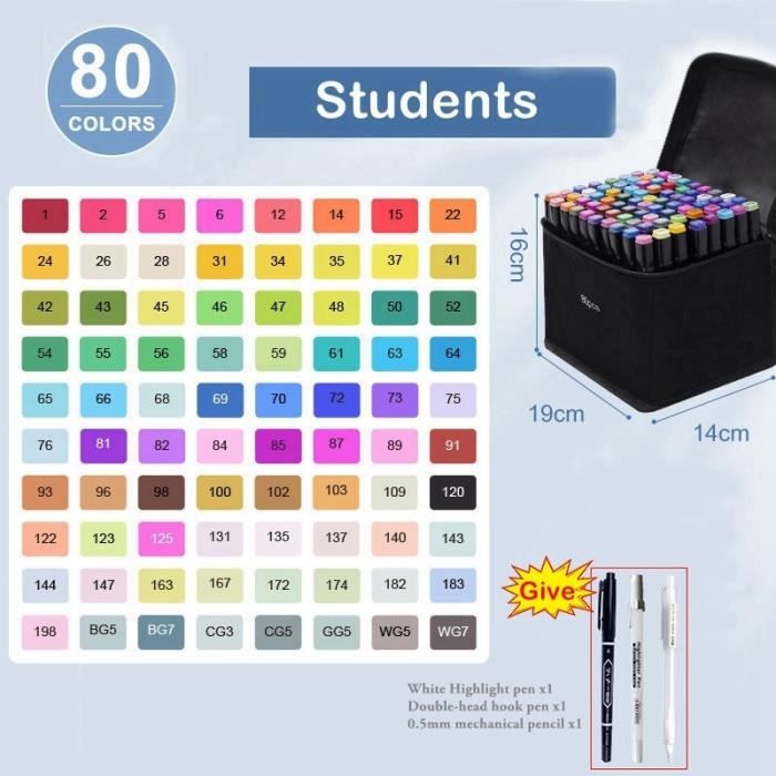 Étudiants de 80 couleurs - ensemble de feutres à l'alcool à double ...