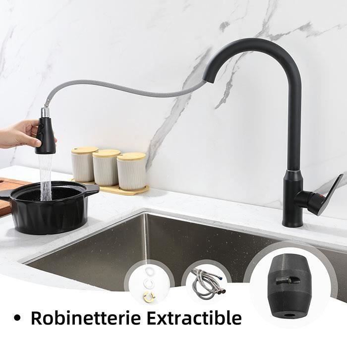 Robinet Cuisine avec Douchette Extensible - Mitigeur vier - 3 Modes de ...