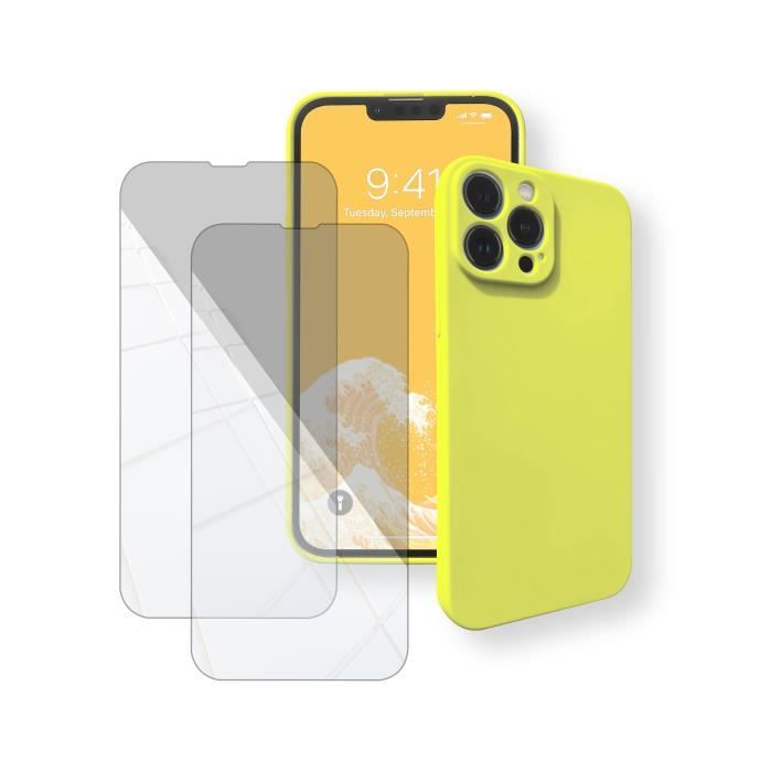 Coque PASTELLO Pour iPhone 13 Pro (6.1") + Lot de 2 Vitres en verres trempés - Couleurs Jaune ...
