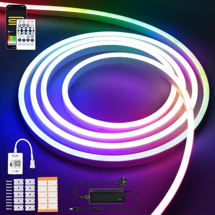 Ruban Led Néon Rgbic 3M Étanche Ip67, Bande Led Wifi 12V 5A 3M 96 Led-Mètre Avec Télécommande ...