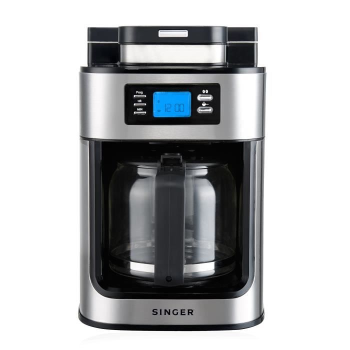 SINGER 293200 Cafetière programmable avec broyeur à café intégré - Inox ...