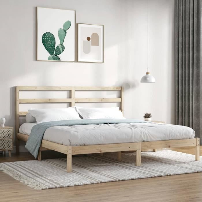 Cadre de lit - TBEST - Bois de pin massif - 200x200 cm - 2 places ...
