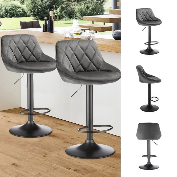 Lot de 4 Tabourets de Bar XUANYU - Chaises Hauts en Velours Noir ...