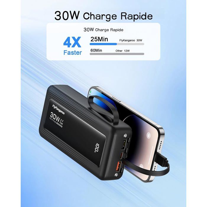Power bank 30W 27000mAh charge rapide - Câbles intégrés USB C input ...